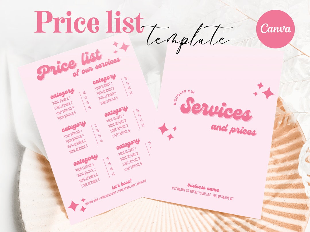 Retro Pink Price List Template, Salon Small Business (canva Editable ...