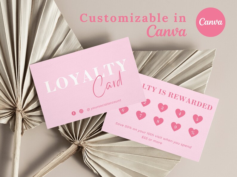 Pink Salon Loyalty Card Template, Girly Business Card, Canva Editable ...