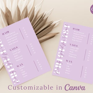 Purple Price List Template, Salon Price List Template, Salon Service ...