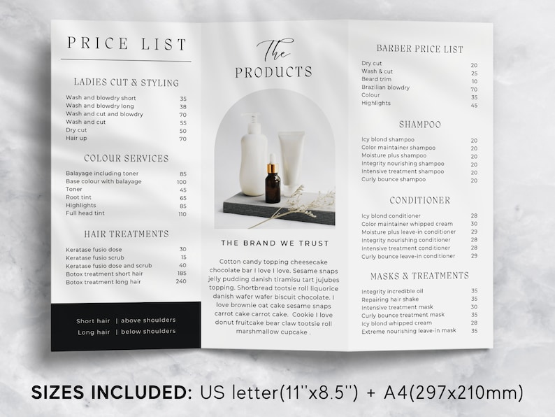 Trifold Price List Template Brochure Perfect for Any Salon or - Etsy