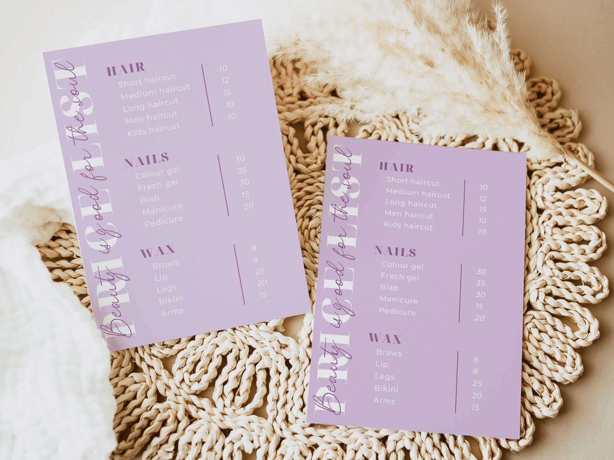 Purple Price List Template, Salon Price List Template, Salon Service ...