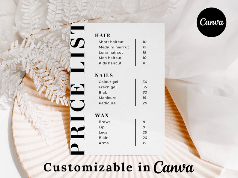 Minimal Price List Template, Modern Price List Template, Salon Service ...
