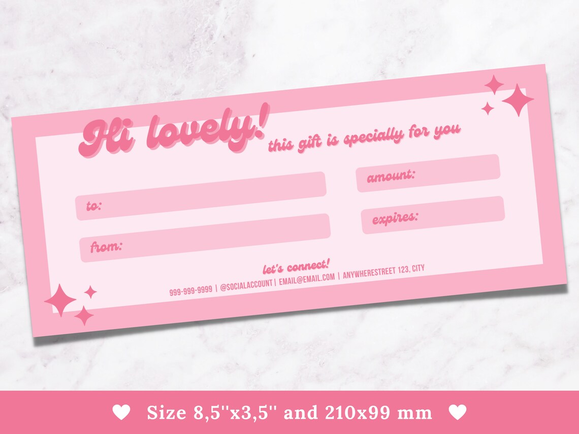 Retro Pink Gift Certificate Template, Voucher Template Pink, Girly Gift ...