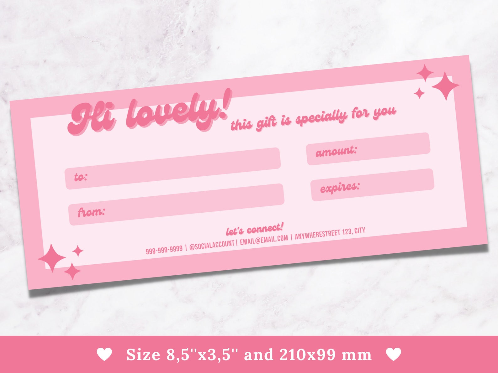 Retro Pink Gift Certificate Template, Voucher Template Pink, Girly Gift ...