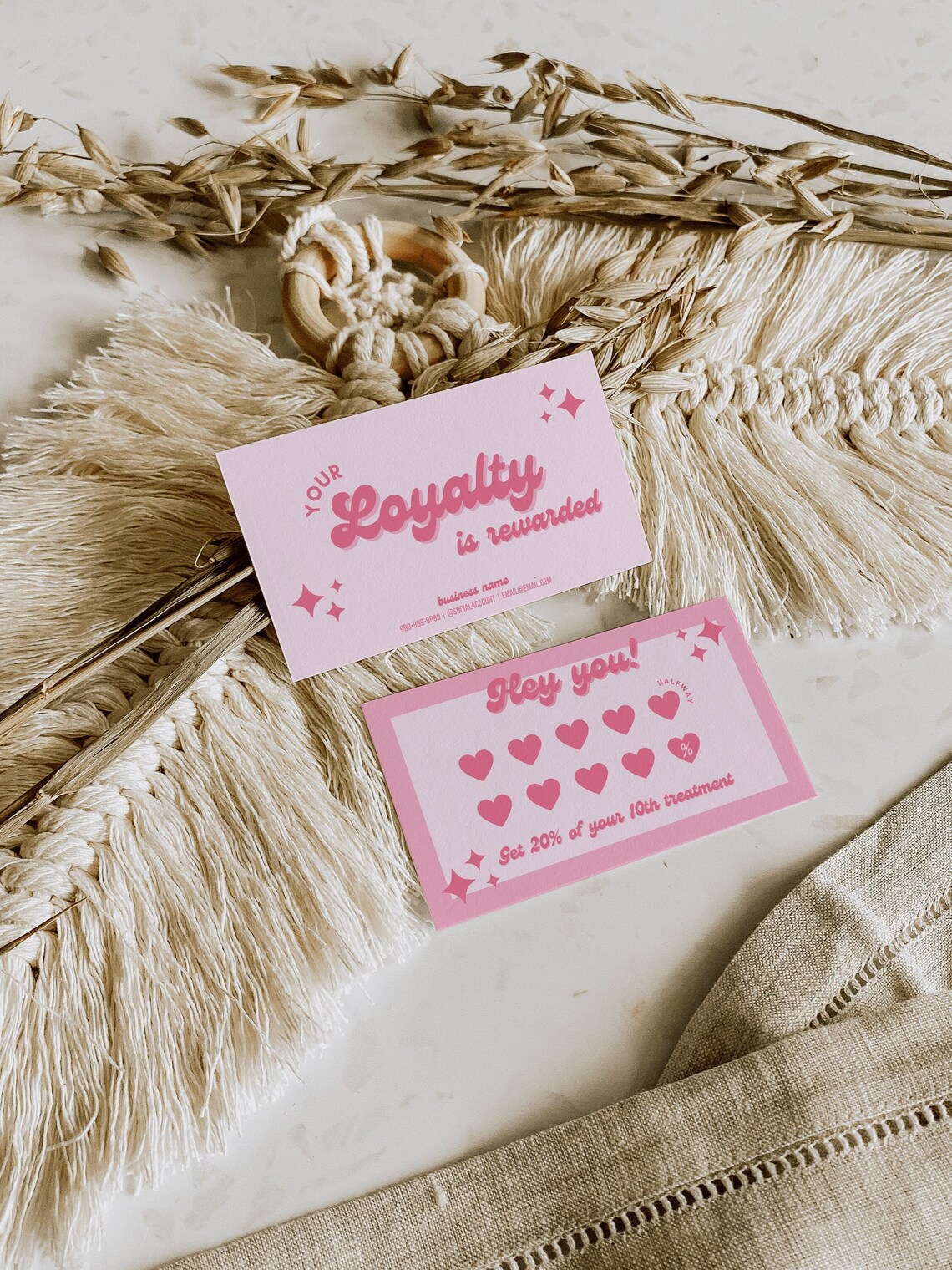 Retro Loyalty Card Pink Loyalty Card Template Customer - Etsy