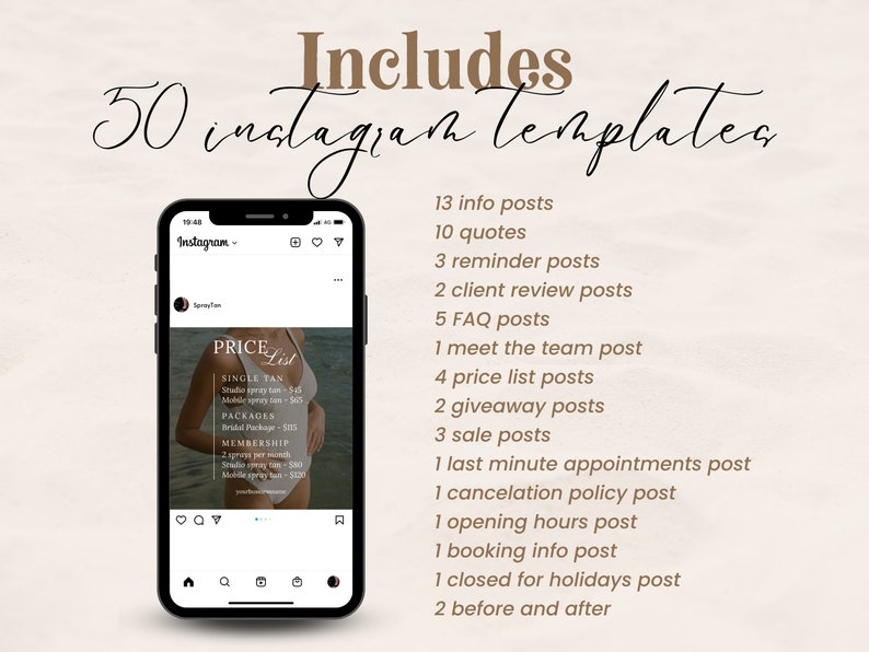 Spray Tan Instagram Templates, Spray Tan Instagram Bundle, Spray Tan ...