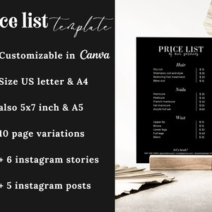 Black Price List, Black Price List Template, Lash Price List, Salon ...