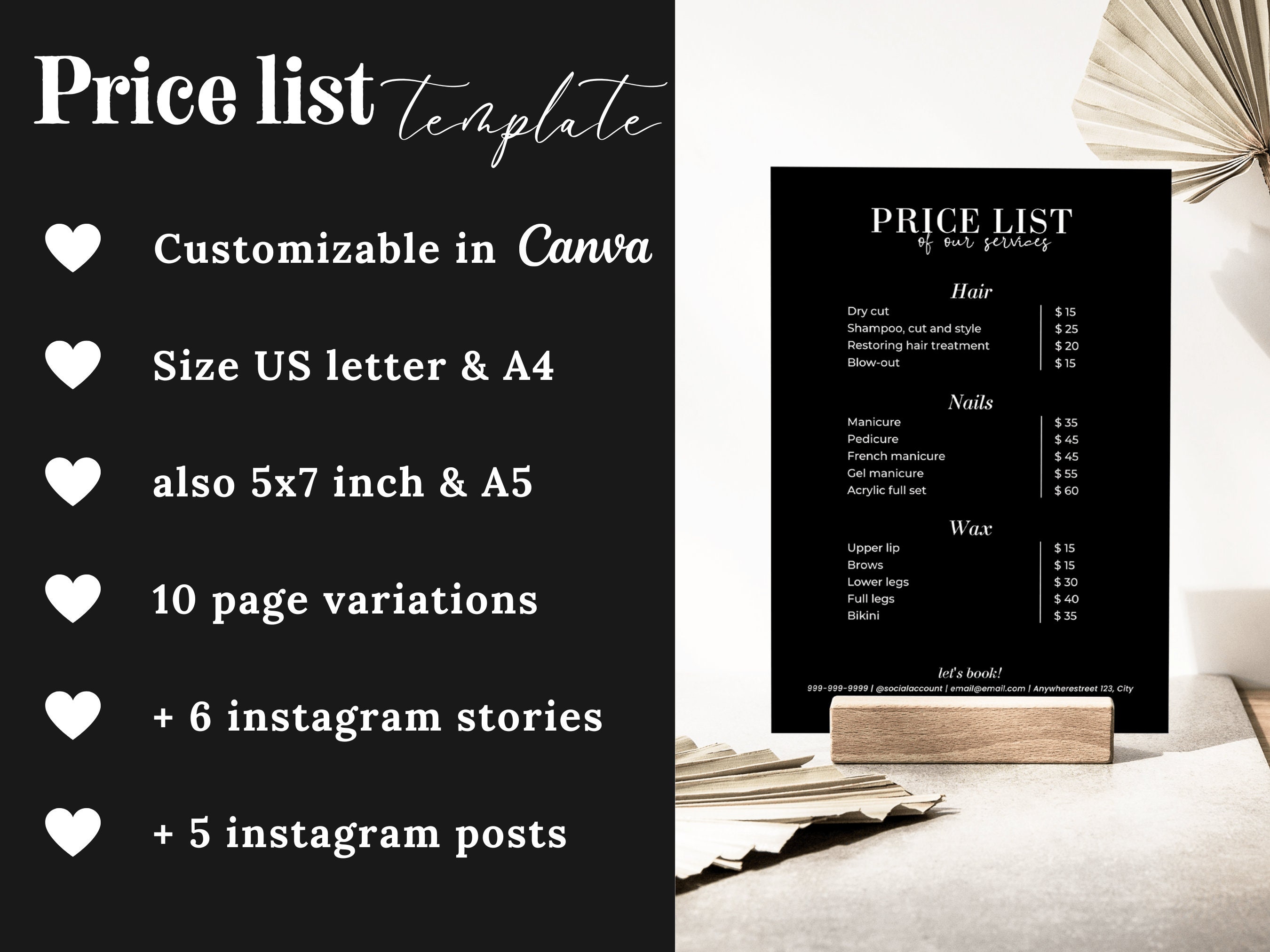 Black Price List, Black Price List Template, Lash Price List, Salon ...