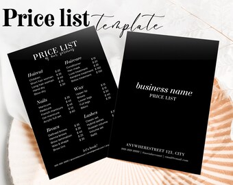 Black Price List Template Editable Price Sheet Small - Etsy Canada