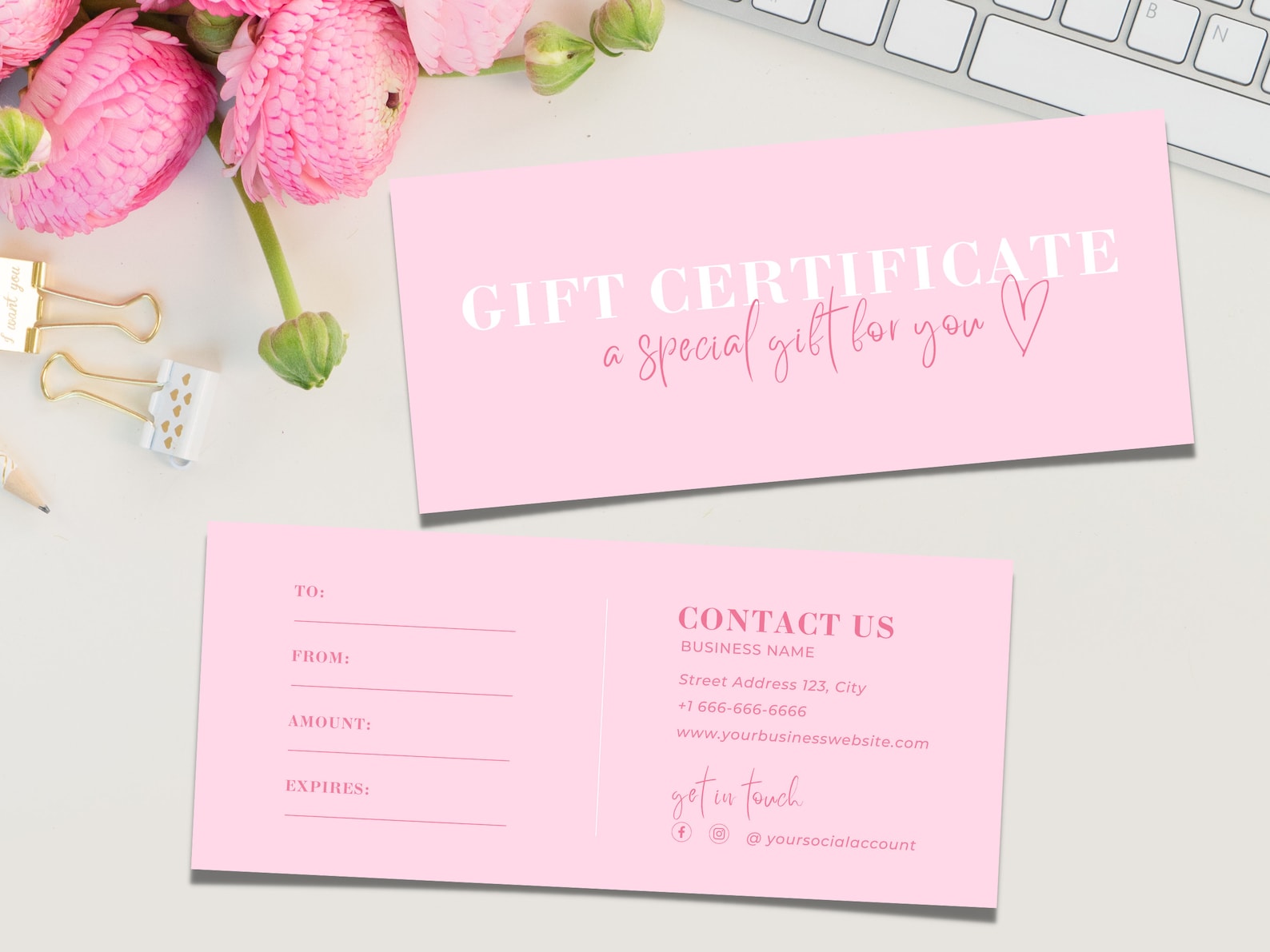 Pink Gift Certificate Template Voucher Template Pink Girly - Etsy