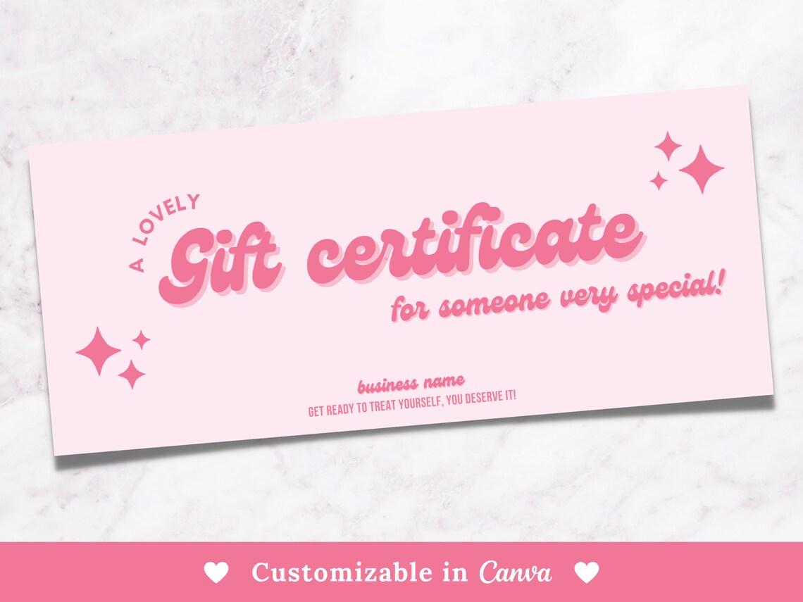 Retro Pink Gift Certificate Template, Voucher Template Pink, Girly Gift ...