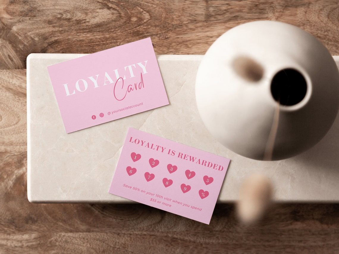 Pink Loyalty Card Template Customer Loyalty Card Unique - Etsy