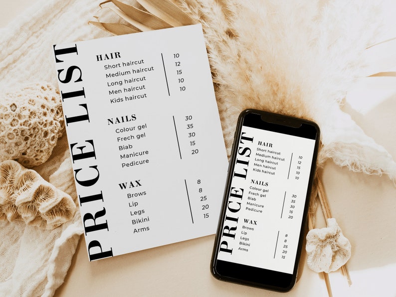 Minimal Price List Template, Modern Price List Template, Salon Service ...