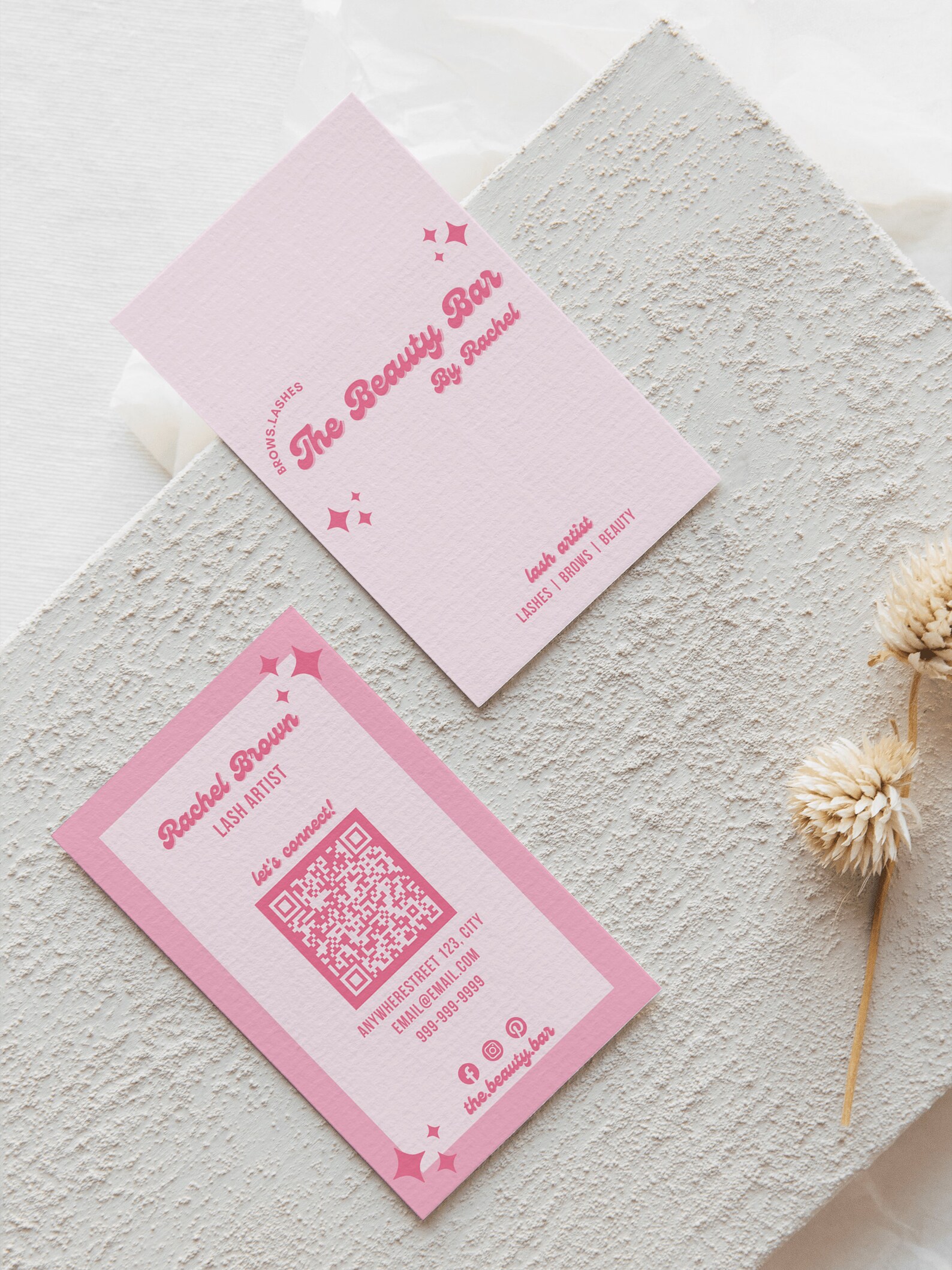 Retro Pink Vertical Business Card Template, QR Code Business Card ...