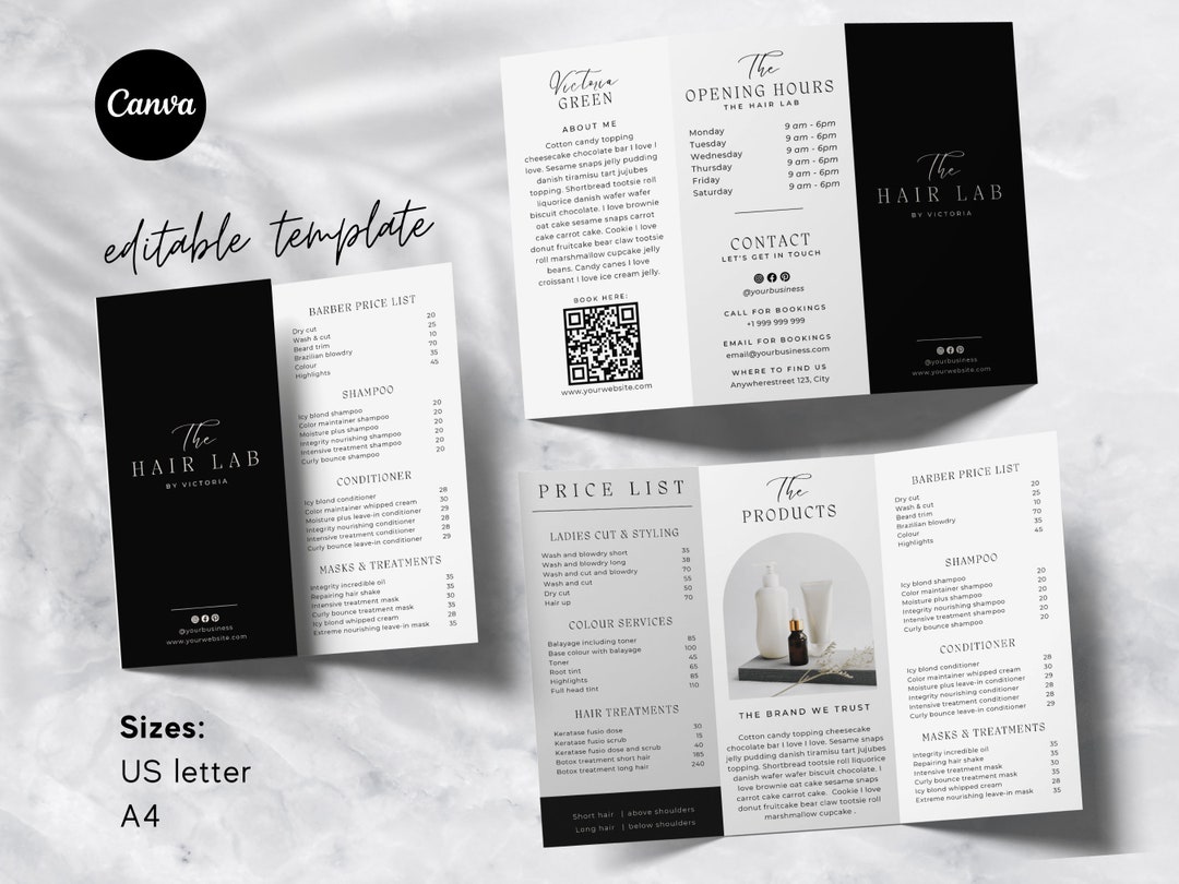 Trifold Price List Template Brochure, Perfect for Any Salon or Small ...