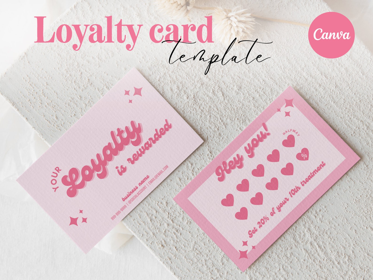 Retro Loyalty Card Pink Loyalty Card Template Customer - Etsy