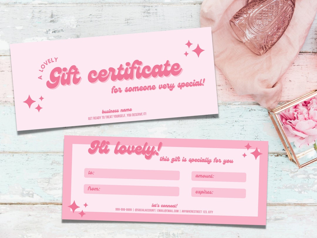 Retro Pink Gift Certificate Template, Voucher Template Pink, Girly Gift ...
