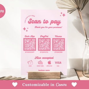 Printable Payment Sign, Retro Pink Scan to Pay Template, QR Payment ...