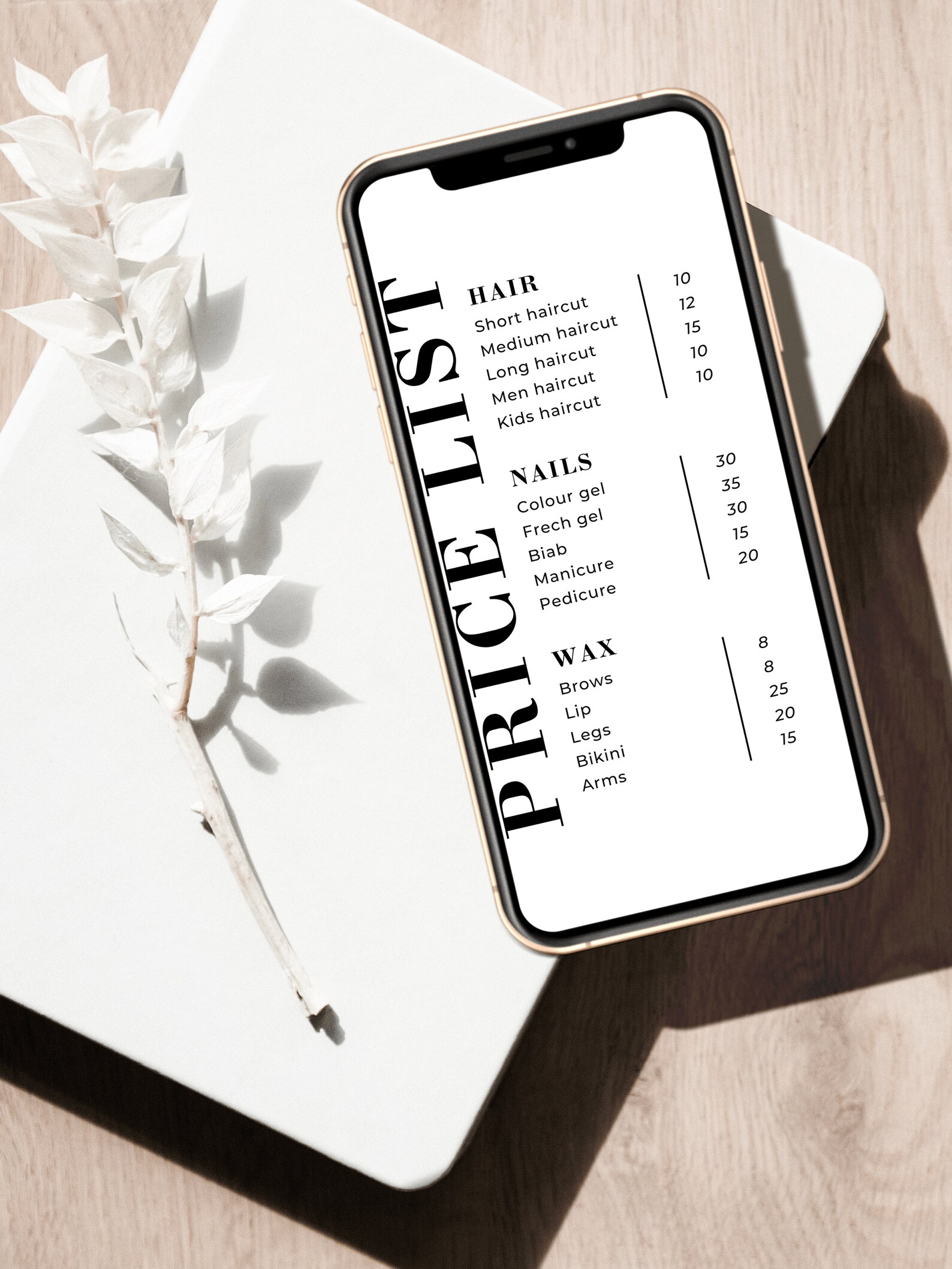 Minimal Price List Template, Modern Price List Template, Salon Service ...