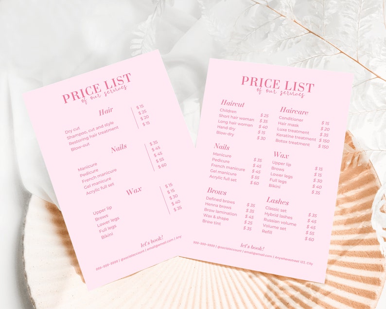 Pink Price List Template Salon Price List Template Price - Etsy
