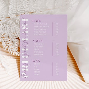 Purple Price List Template, Salon Price List Template, Salon Service ...