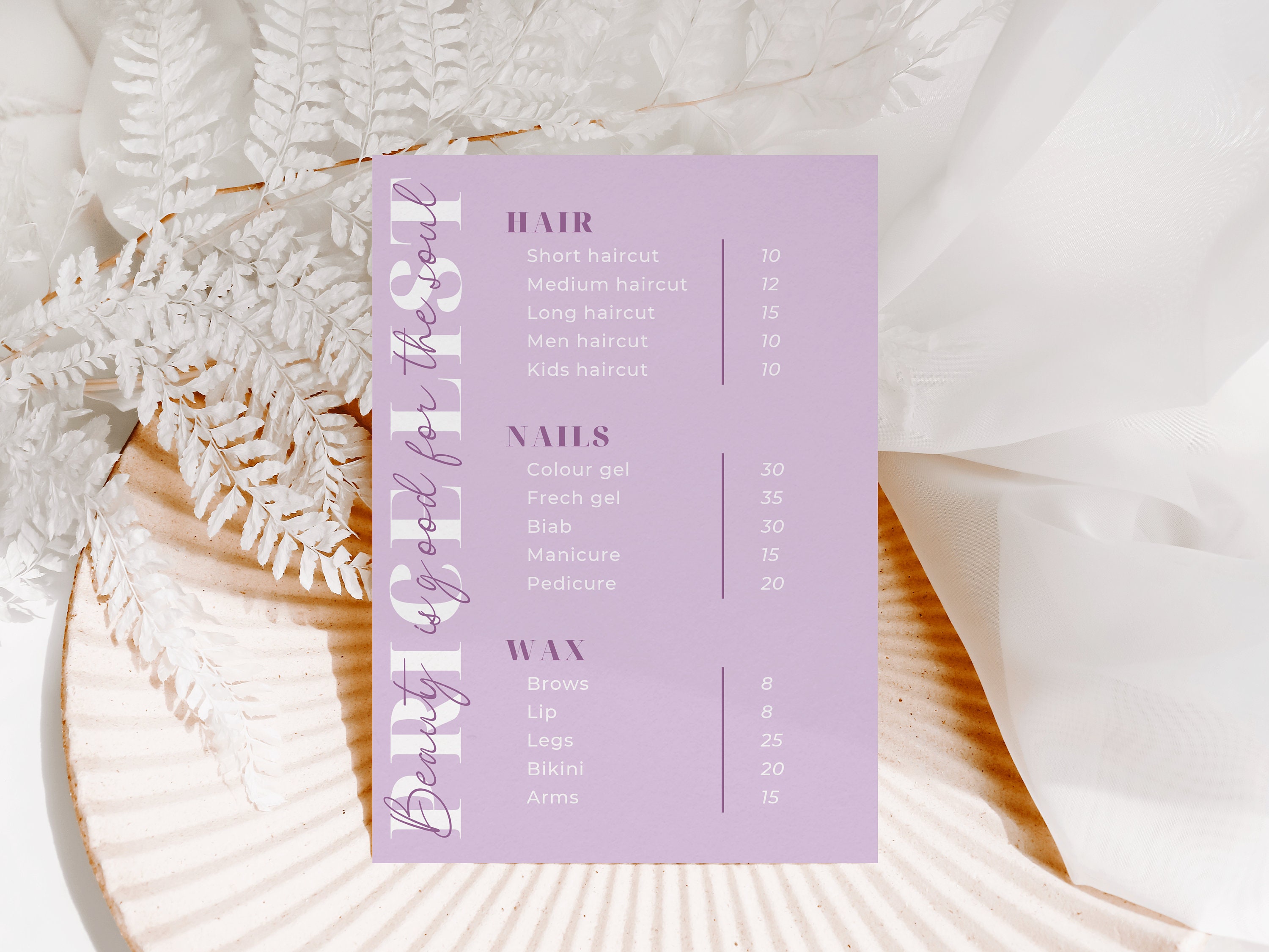Purple Price List Template, Salon Price List Template, Salon Service ...