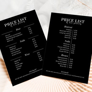 Black Price List, Black Price List Template, Lash Price List, Salon ...