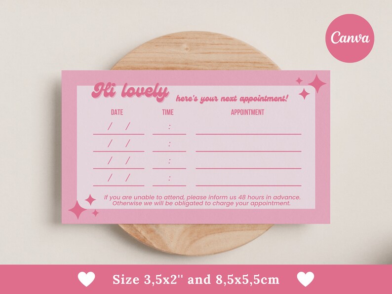 Retro and Pink Appointment Card Template, Book Your Appointments With ...
