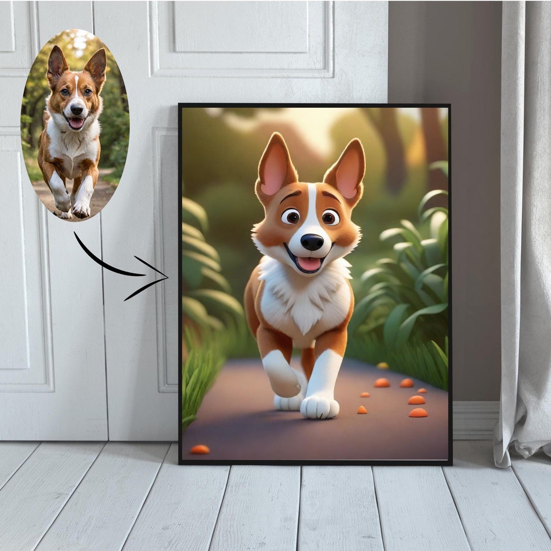 Cartoon DOG Poster Personalized Caricature Pet Illustration Portrait ...