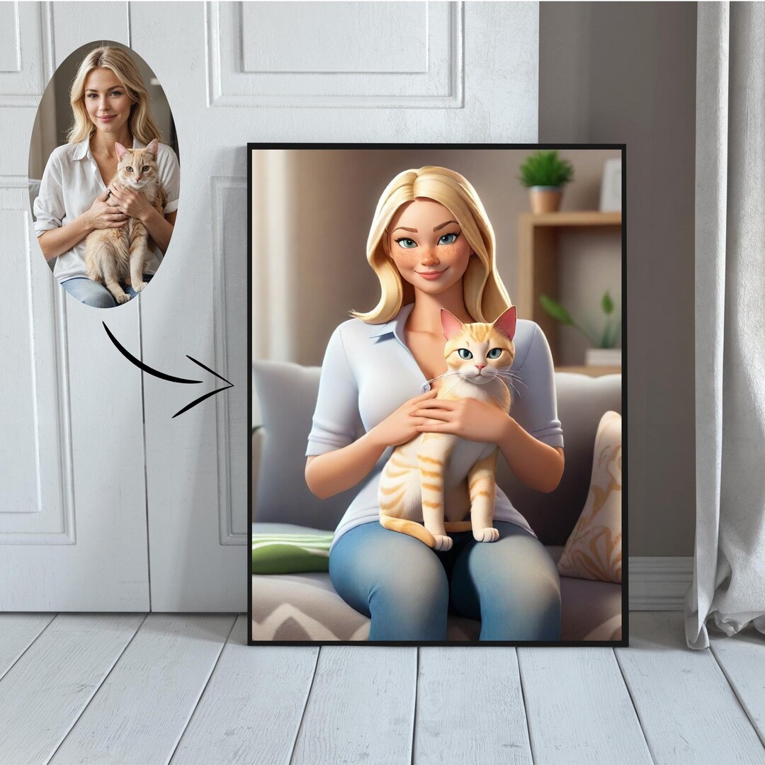 Cartoon CAT Poster Childless Cat Lady Personalized Caricature Pet ...