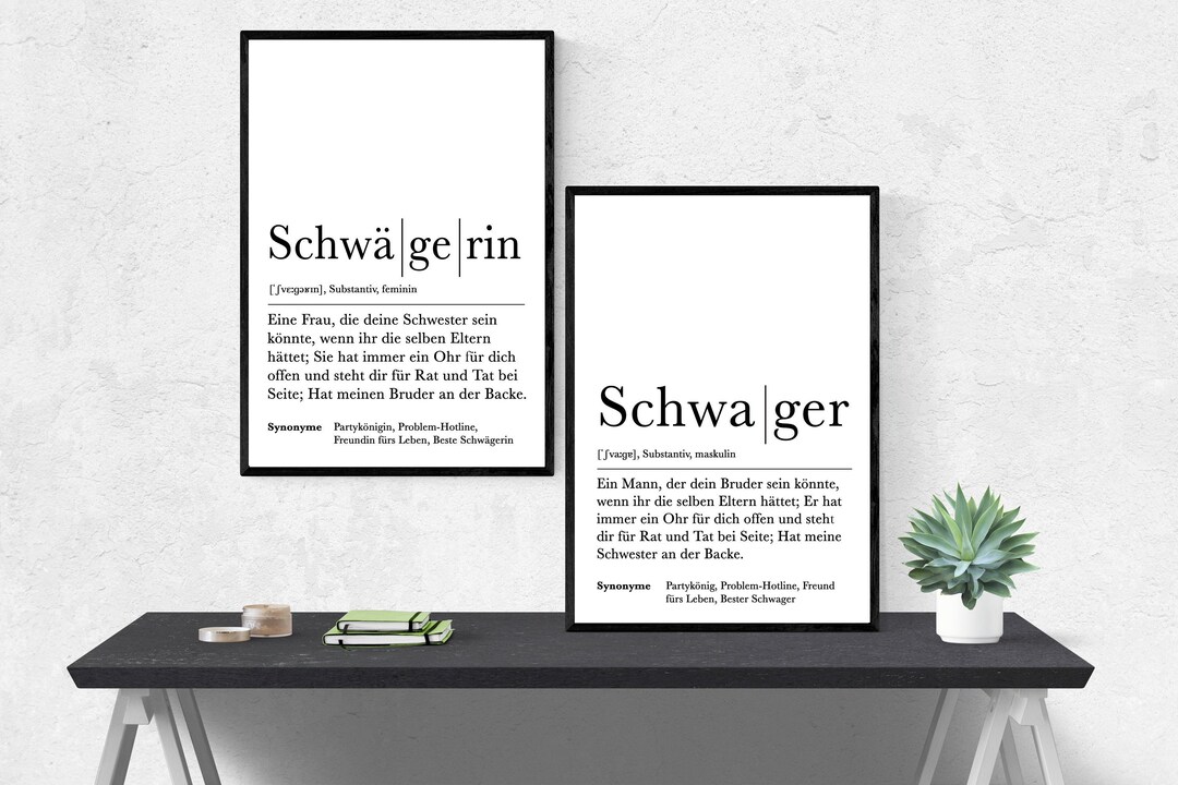 Poster SCHWAGER & SCHWÄGERIN Set | Definition | Geschenkidee Familie ...