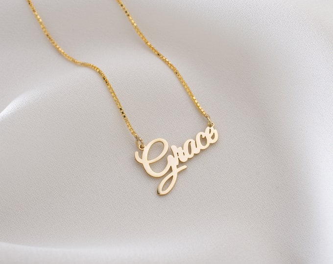 14k Gold Name Necklace , Box Chain Name Necklace , Dainty Name Necklace ...