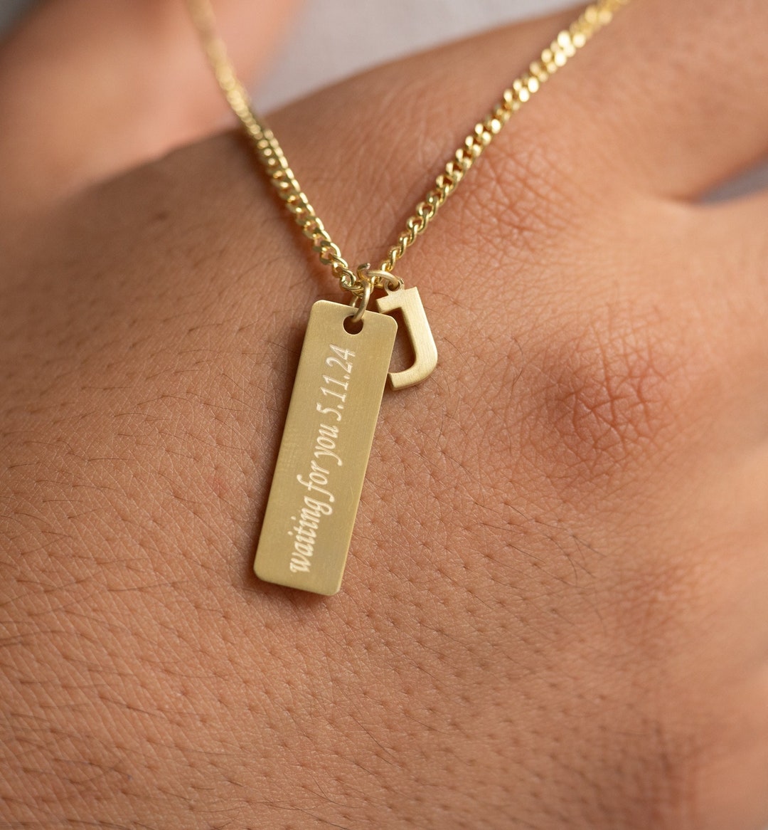 Engraved Custom Necklace for Men , Silver Mens Bar Necklace , Silver ...