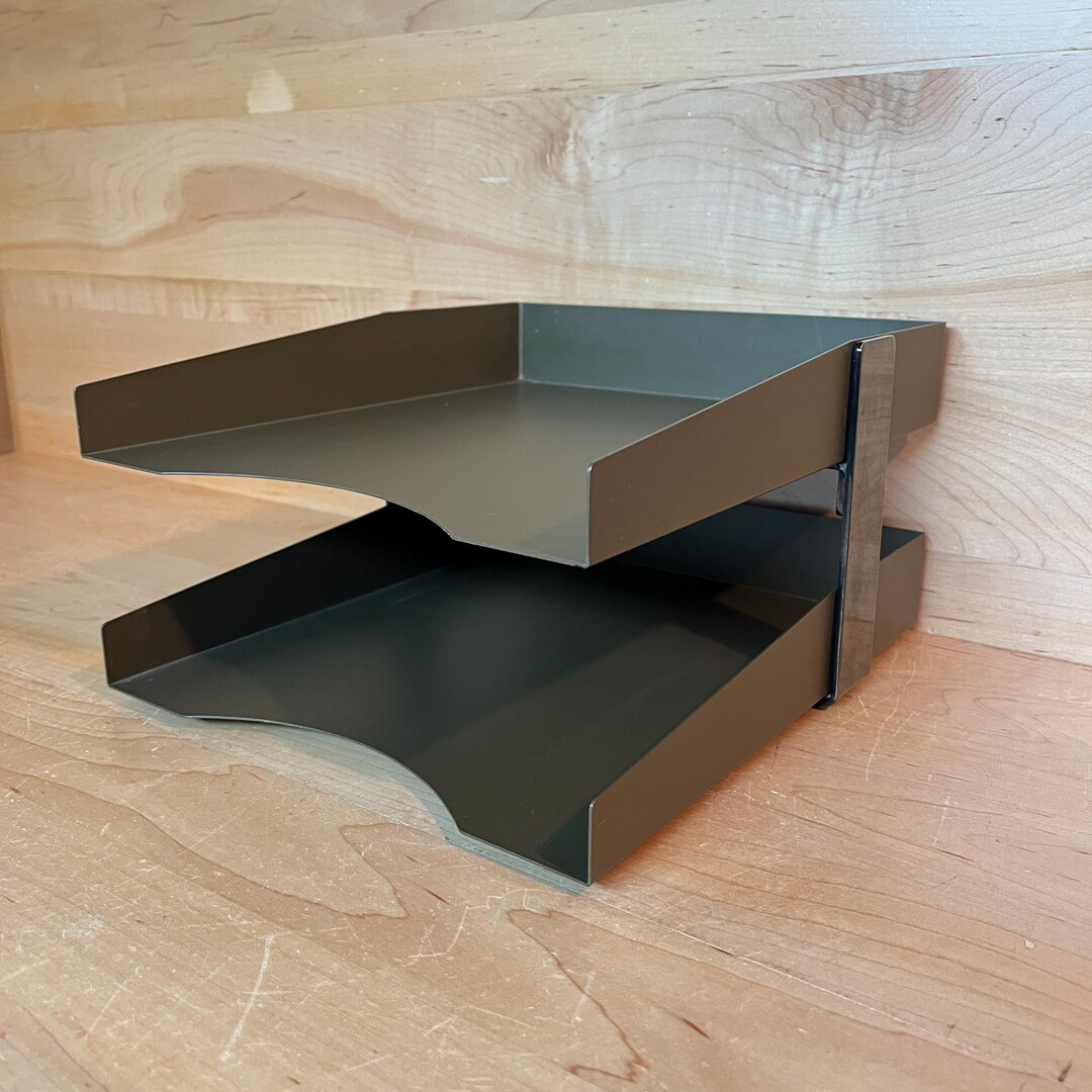 Vintage Steel Paper Tray 1970s Metallic Dark Gray In-box Out-box Office ...