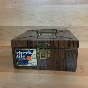 Vintage Metal Check File Box Midcentury Industrial 1960s Wood-look ...