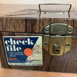 Vintage Metal Check File Box Midcentury Industrial 1960s Wood-look ...