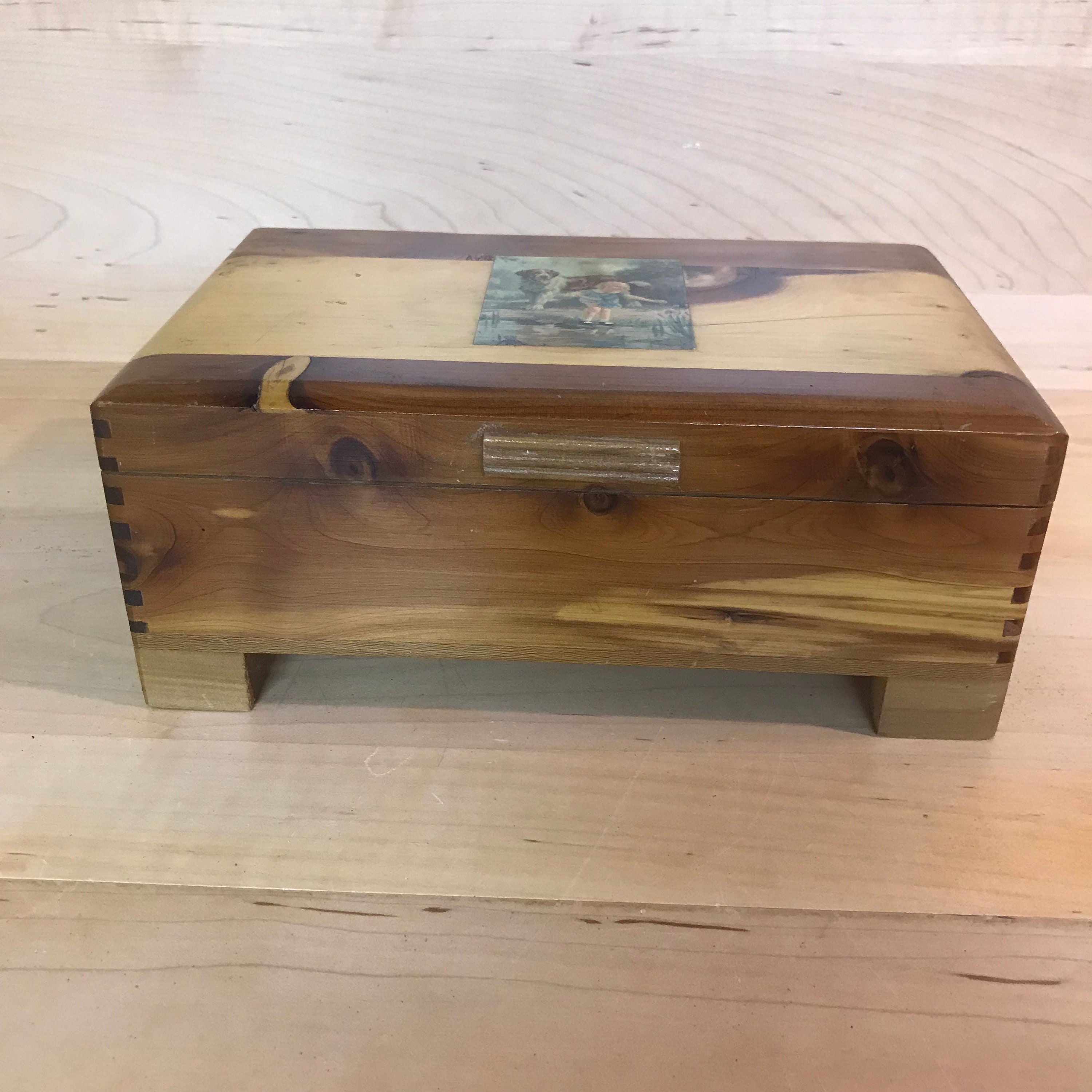 Vintage Small Cedar Box With Cute Picture of Girl and Dog Wood - Etsy