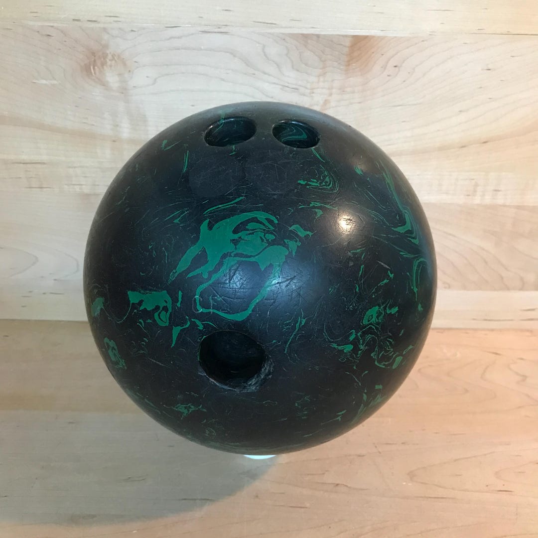 Vintage Bowling Ball Black Green Swirled 1950s Old-school 14-pound Ball ...
