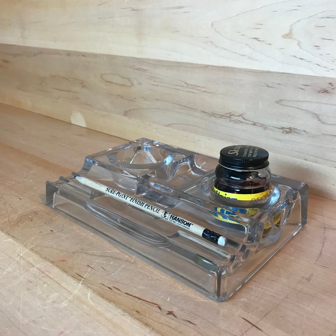 Vintage Glass Dual Ink Well Pen Holder Early 20th Century Desk ...