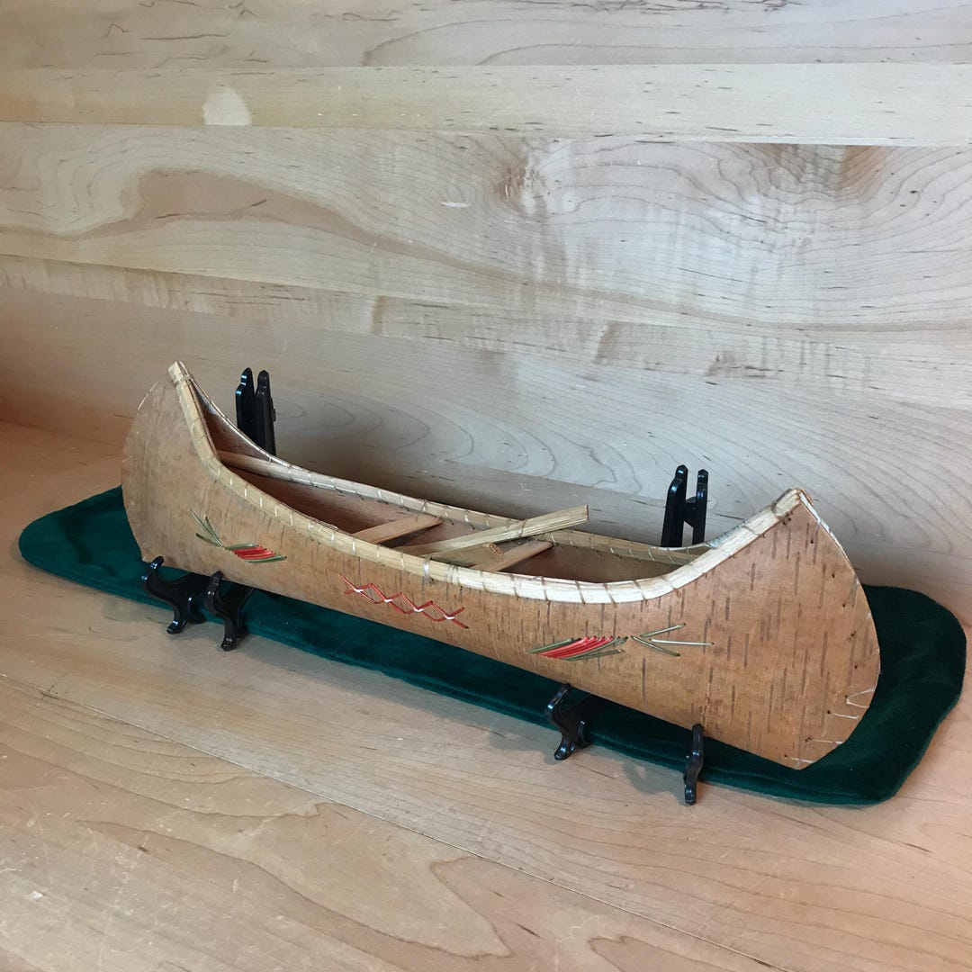 Vintage Model Birchbark Canoe With Paddles Midcentury Native American ...