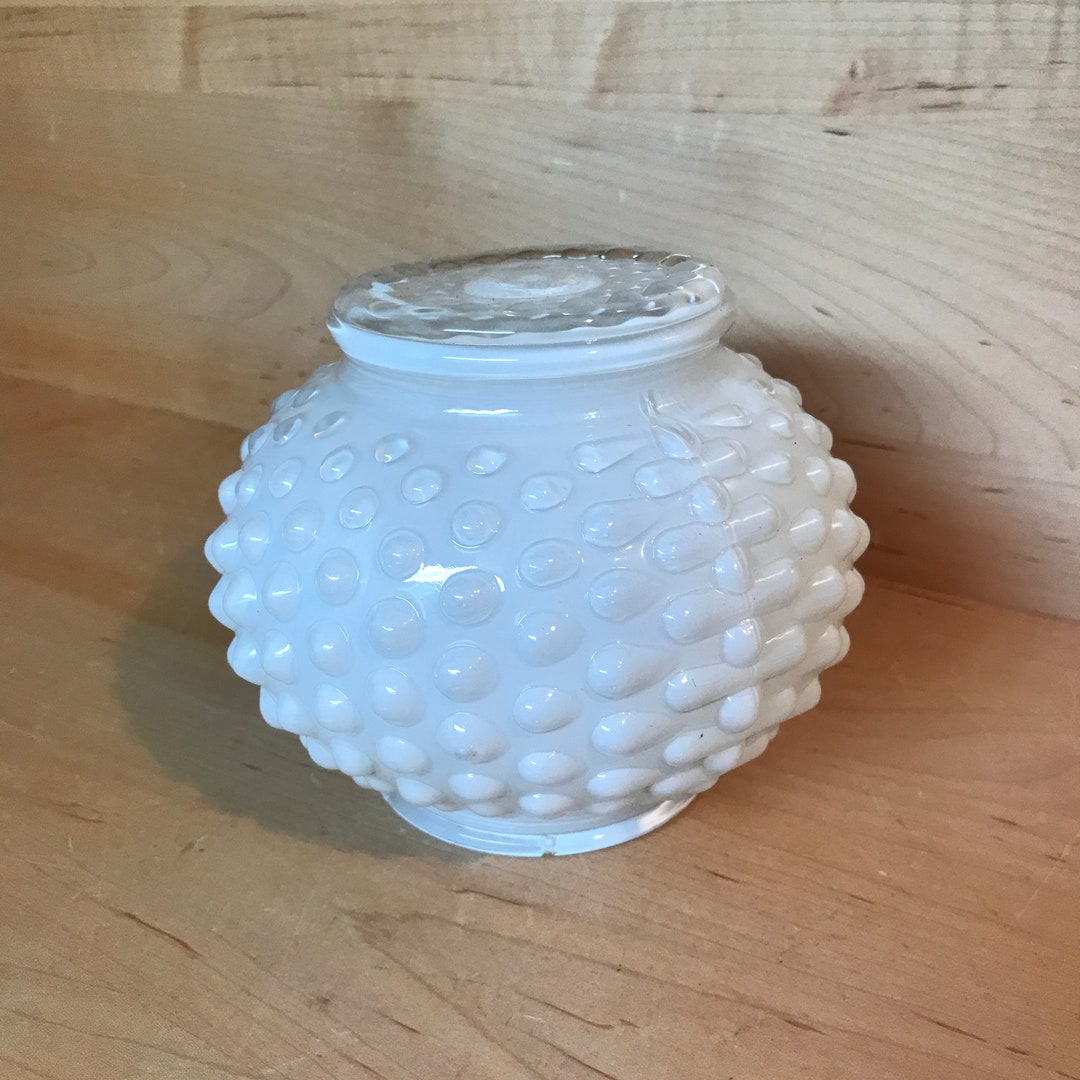 Vintage White Glass Light Globe Midcentury Hobnail Small Indoor Outdoor Porch Kitchen Light