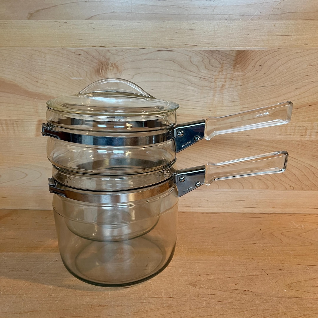 Vintage Pyrex Flame Ware Double Boiler Midcentury Range Top Glass Bain ...