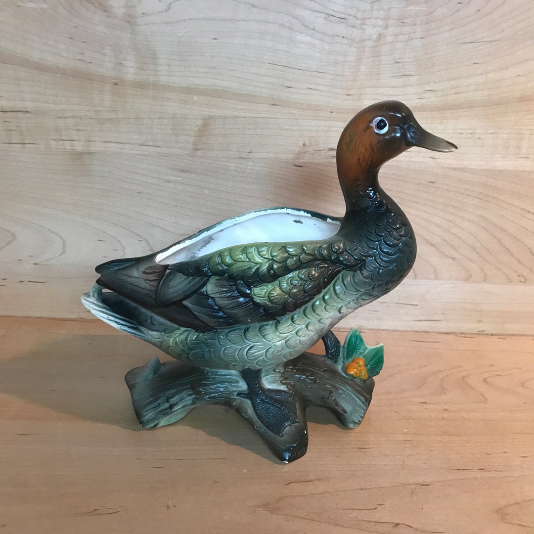 Vintage Porcelain Duck Planter Canvas Back Waterfowl Rustic Cabin ...