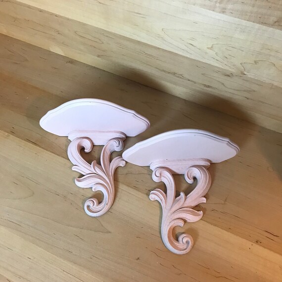 Vintage Pair Pink Hollywood Regency Wall Shelves With Plate - Etsy
