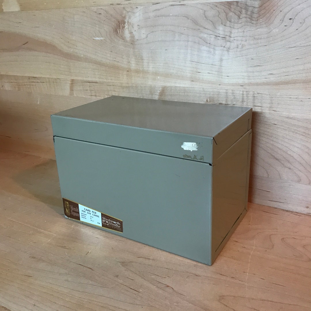 Vintage Large Index Card File Box Midcentury Beige Tan Steel Industrial ...