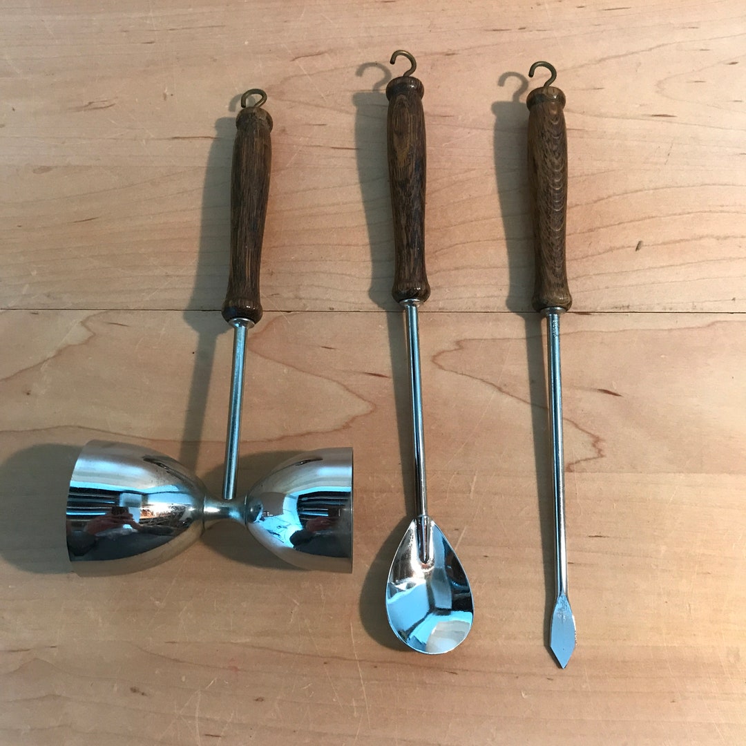 Vintage Bar Tools Midcentury Drink Set Retro Double Jigger Cocktail ...
