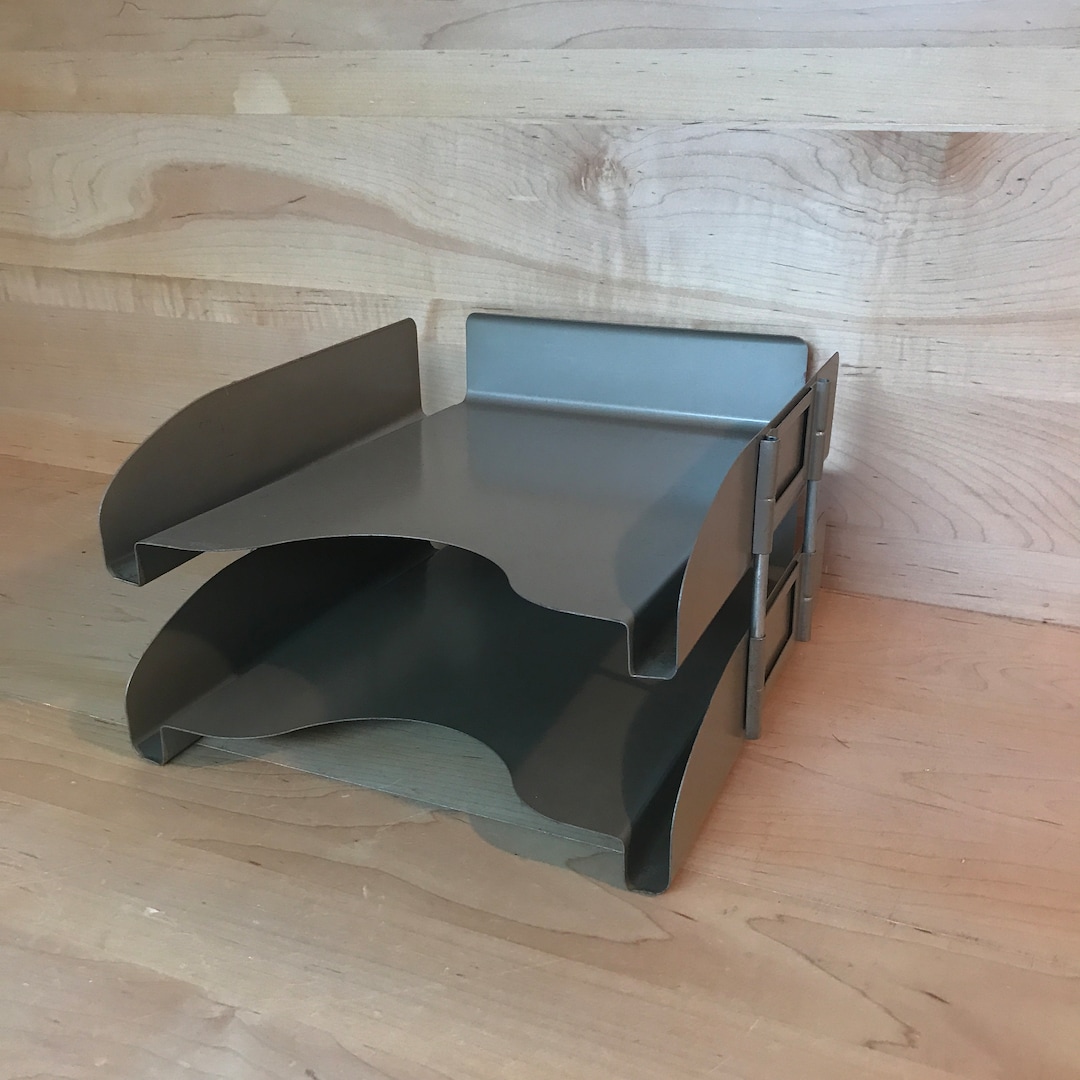 Vintage 2-tiered Metal Paper Tray 1950s 60s Office Document In-box Out ...