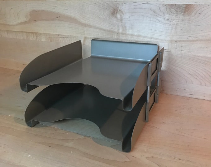 Vintage 2-tiered Metal Paper Tray 1950s 60s Office Document In-box Out ...
