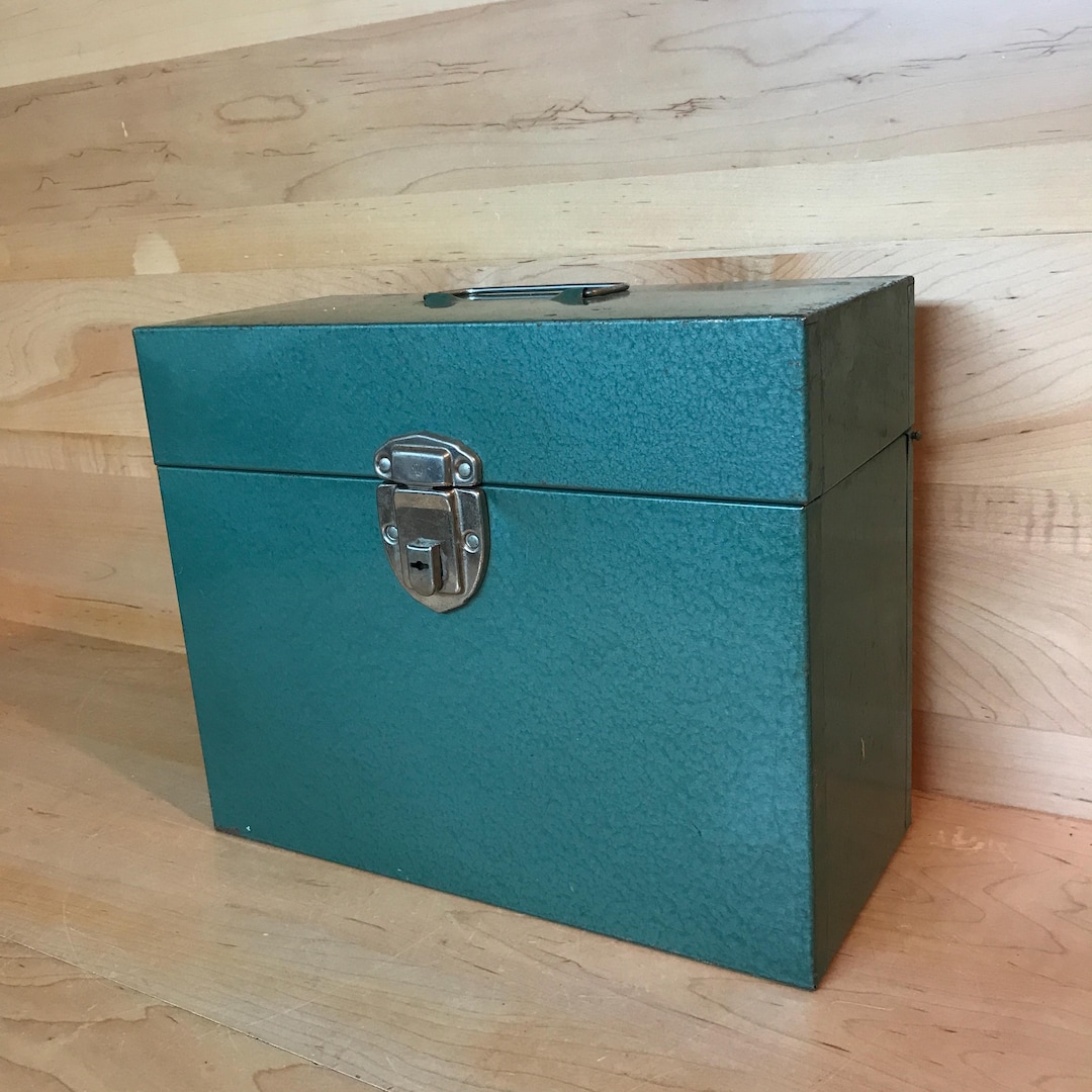 Vintage Metal Document Box Midcentury Green Steel Portable File Storage ...