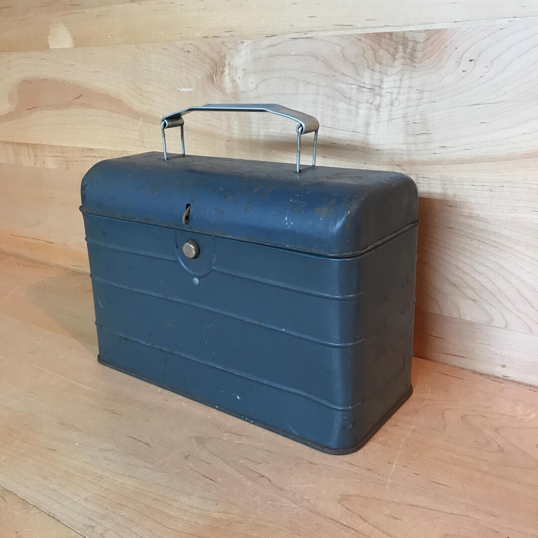 Vintage Antique Gray Steel Lunch Box - Etsy